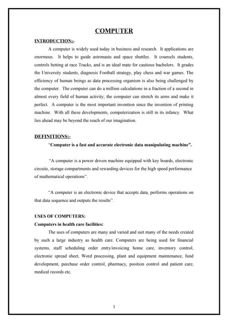 Role of computers in research | PDF