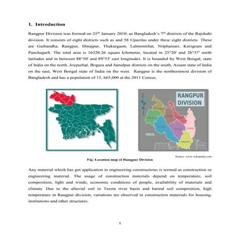 Uses of construction material in building of rangpur division in ...