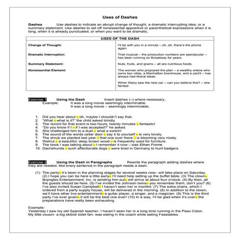 Uses of Dashes - free english lessons- Lección de ingles gratis | DOC