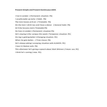 Uses of Present Simple and Present Continuous | DOCX