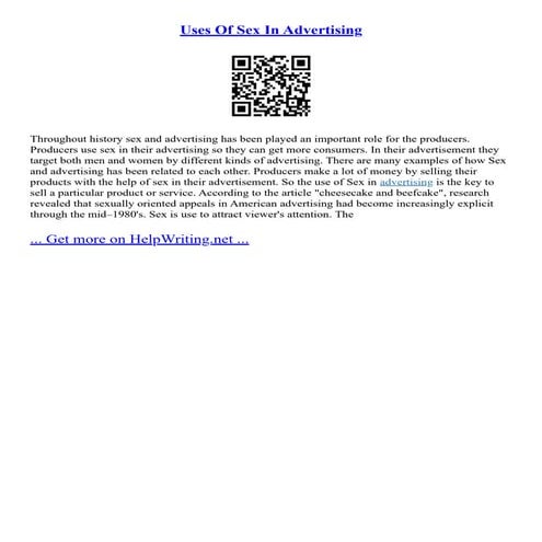 Uses Of Sex In Advertising Pdf