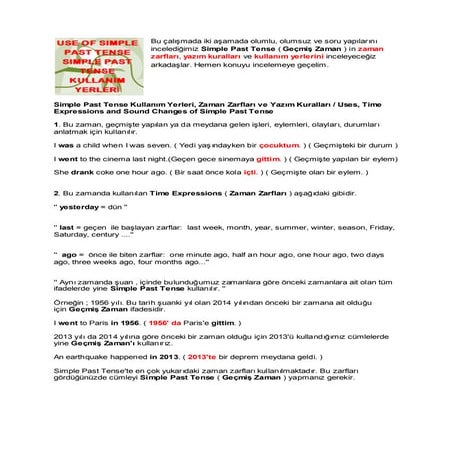 Uses, time expressions and sound changes of simple past tense | PDF