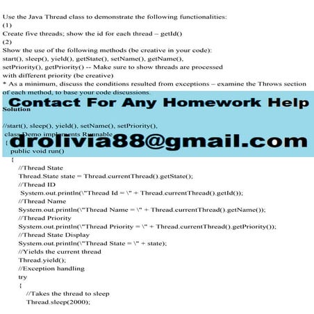 Use The Java Thread Class To Demonstrate The Following Functionalitipdf