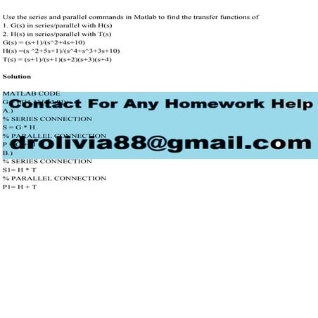 Use the series and parallel commands in Matlab to find the transfer .pdf