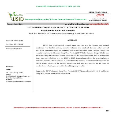 Usfda generic drug user fee act a complete review | PDF