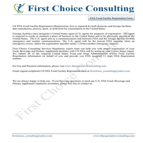 US FDA Food Facility Registration Form_First Choice Consulting Services ...
