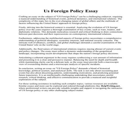 Us Foreign Policy Essay. Analysis of U.S. Foreign Policy Essay Example ...