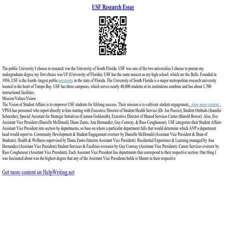 USF Research Essay | PPT