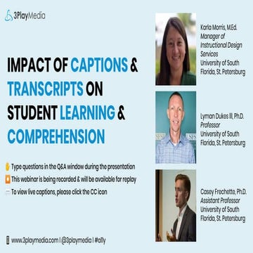 Impact of Captions & Transcripts on Student Learning & Comprehension | PDF