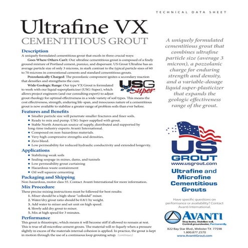 US Grout Ultrafine Cementitious Grout Type VX— Data Sheet | PDF