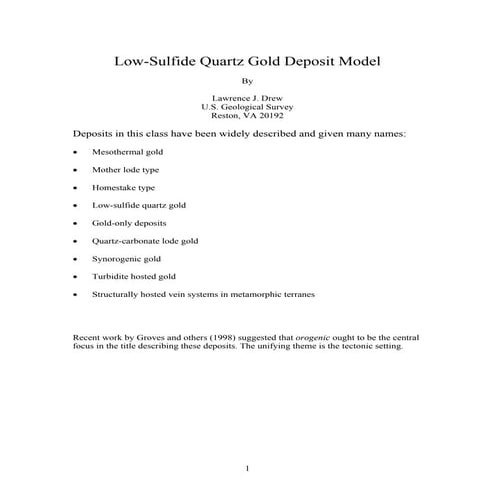 Usgs low sulfide quartz gold deposit model | PDF
