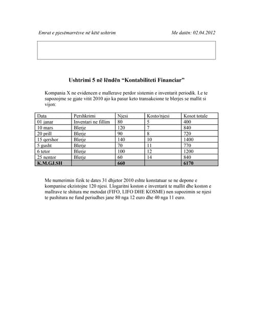 Ushtrime bazat e kontabilitetit | DOC