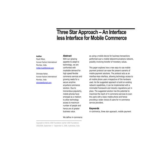 USID2008 - Three Star Approach - An Interface less Interface for Mobile ...