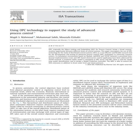 Using OPC technology to support the study of advanced process control | PDF