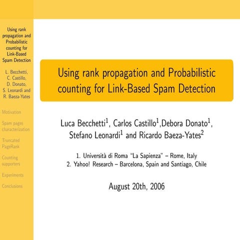 Using Rank Propagation for Spam Detection (WebKDD 2006) | PPT