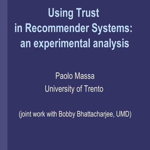 Using Trust in Recommender Systems: an experimental analysis | PDF | Social Networking | Internet