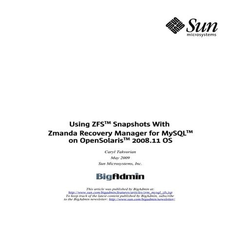 Using Zfs Snapshots With Zmanda Recovery Manager For Mysql On Pdf Free Download 1034