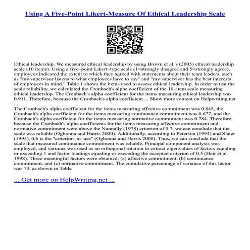 Using A Five-Point Likert-Measure Of Ethical Leadership Scale | PDF