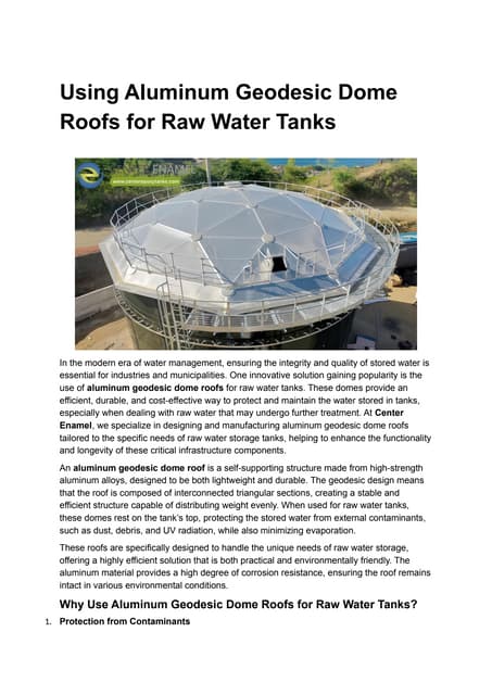 Aluminum Geodesic Dome Roofs for Drinking Water Storage Tanks.docx