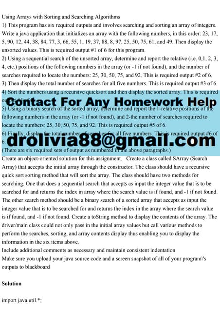 Using Arrays With Sorting And Searching Algorithms1 This Program Pdf 6806