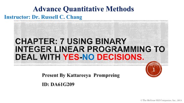 Using Binary Integer Linear Programming To Deal With Yes No Decisions Ppt 4062
