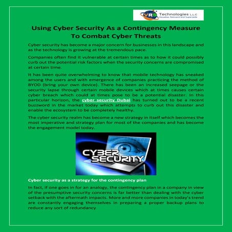 Using Cyber Security As a Contingency Measure To Combat Cyber Threats ...