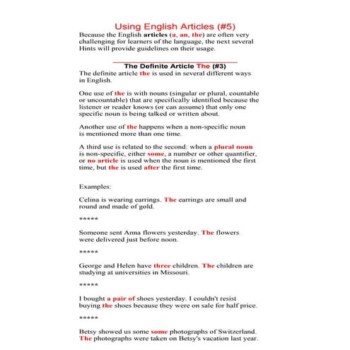 Using english articles | DOC