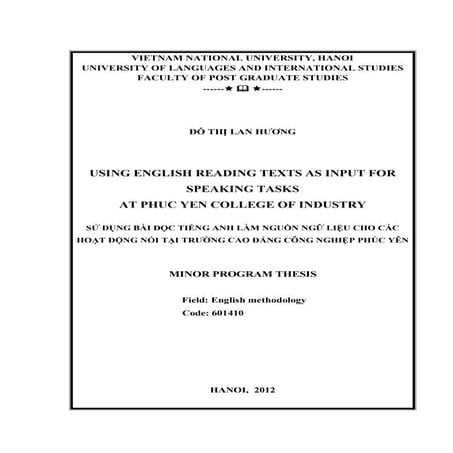 Using English reading texts as input for speaking tasks at Phuc Yen ...