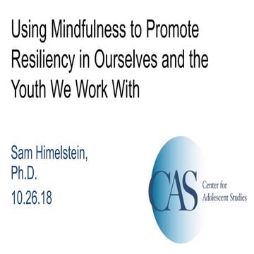 Using mindfulness to promote resiliency in ourselves and the youth we ...