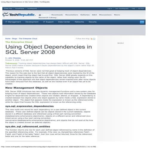 Using Object Dependencies In Sql Server 2008 Tech Republic Pdf 5531