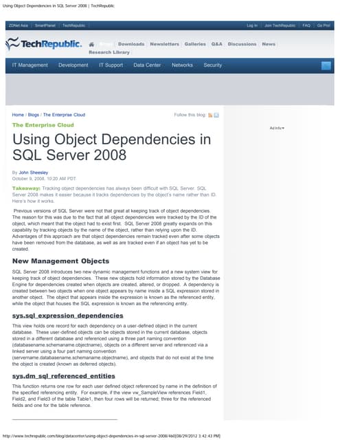 Using Object Dependencies In Sql Server 2008 Tech Republic Pdf 5531