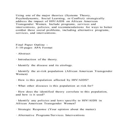 Using one of the major theories (Systems Theory, Psychodynamic, Soci | DOCX