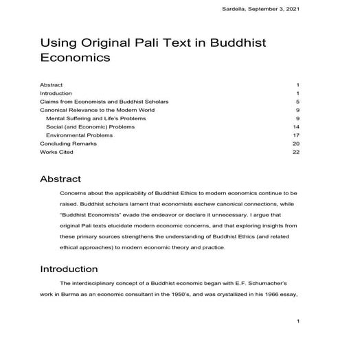 Using Pali Text in Buddhist Economics | PDF