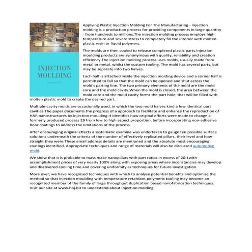 Using plastic injection molding for the manufacturing | PDF