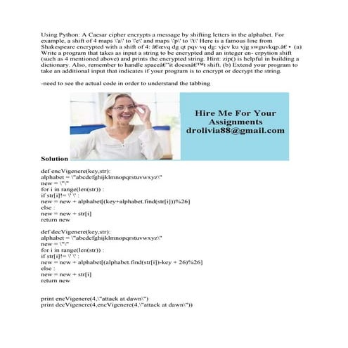 Using Python- A Caesar cipher encrypts a message by shifting letters i.docx
