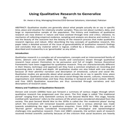 Using qualitative research to generalize | PDF