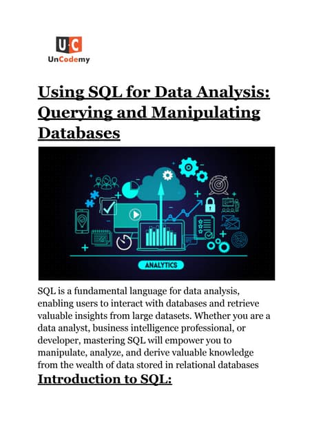 Using Sql For Data Analysis Querying And Manipulating Databases Pdf