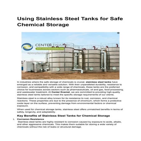 Highly Corrosion-Resistant Stainless Steel Tanks for Chemical Solutions ...