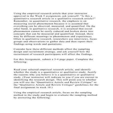 Using the empirical research article that your instructor approved i | PDF