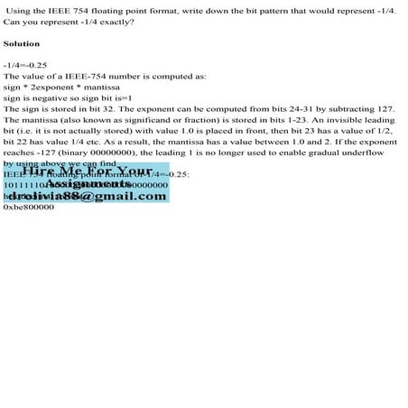Using the IEEE 754 floating point format, write down the bit pattern .pdf