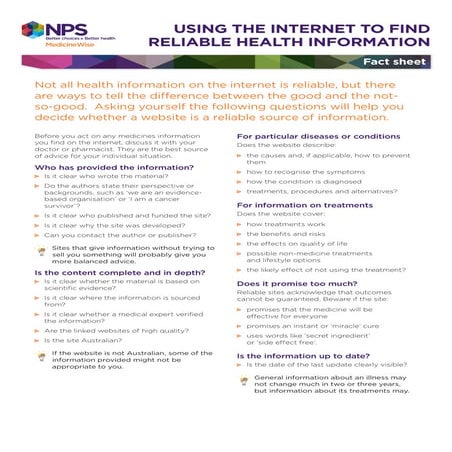 USING THE INTERNET TO FIND RELIABLE HEALTH INFORMATION | PDF