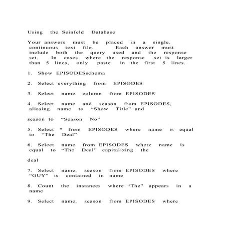 Using the Seinfeld Database Your answers must .docx