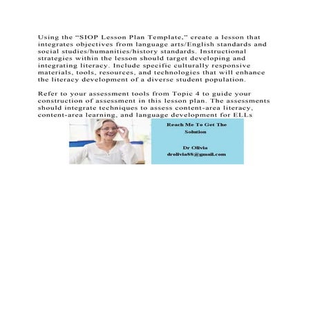 Using the SIOP Lesson Plan Template,” create a lesson that integrat | PDF