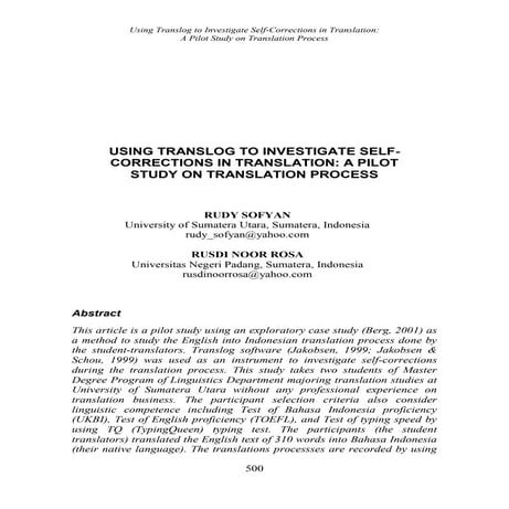 Using translog to investigate self correctionsin translation | PDF | Education