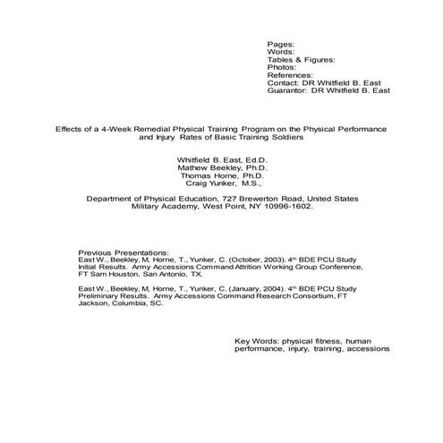 Army Entry Fitness Training Study report | PDF