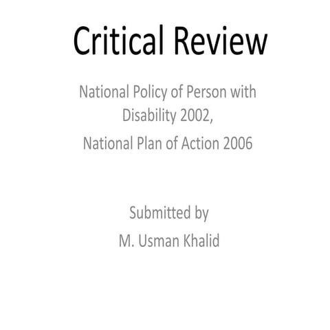 critical review National policy of pwd 2002 and NPA2006 pakistan | PPTX