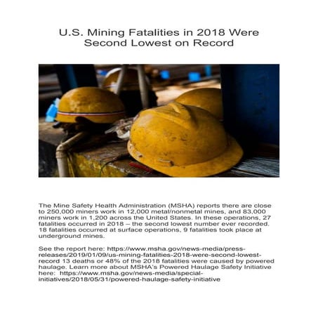 Us mining fatalities in 2018 were second lowest on record | PDF
