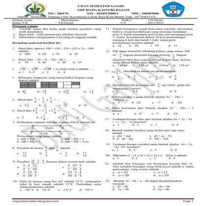 Us mtk kls vii ganjil 2013 | PDF