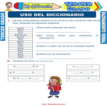 Hojas De Trabajo Con Palabras Guía Del Diccionario