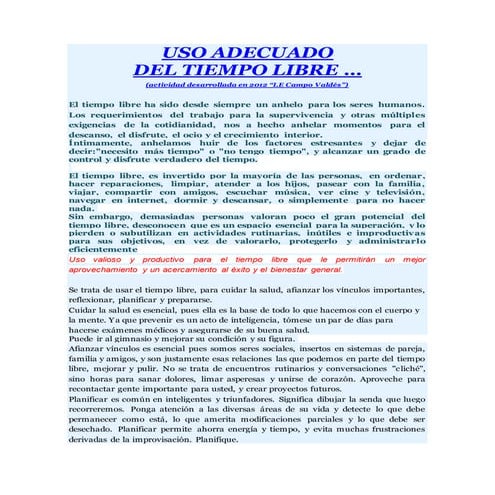 Uso adecuado del tiempo libre | PDF